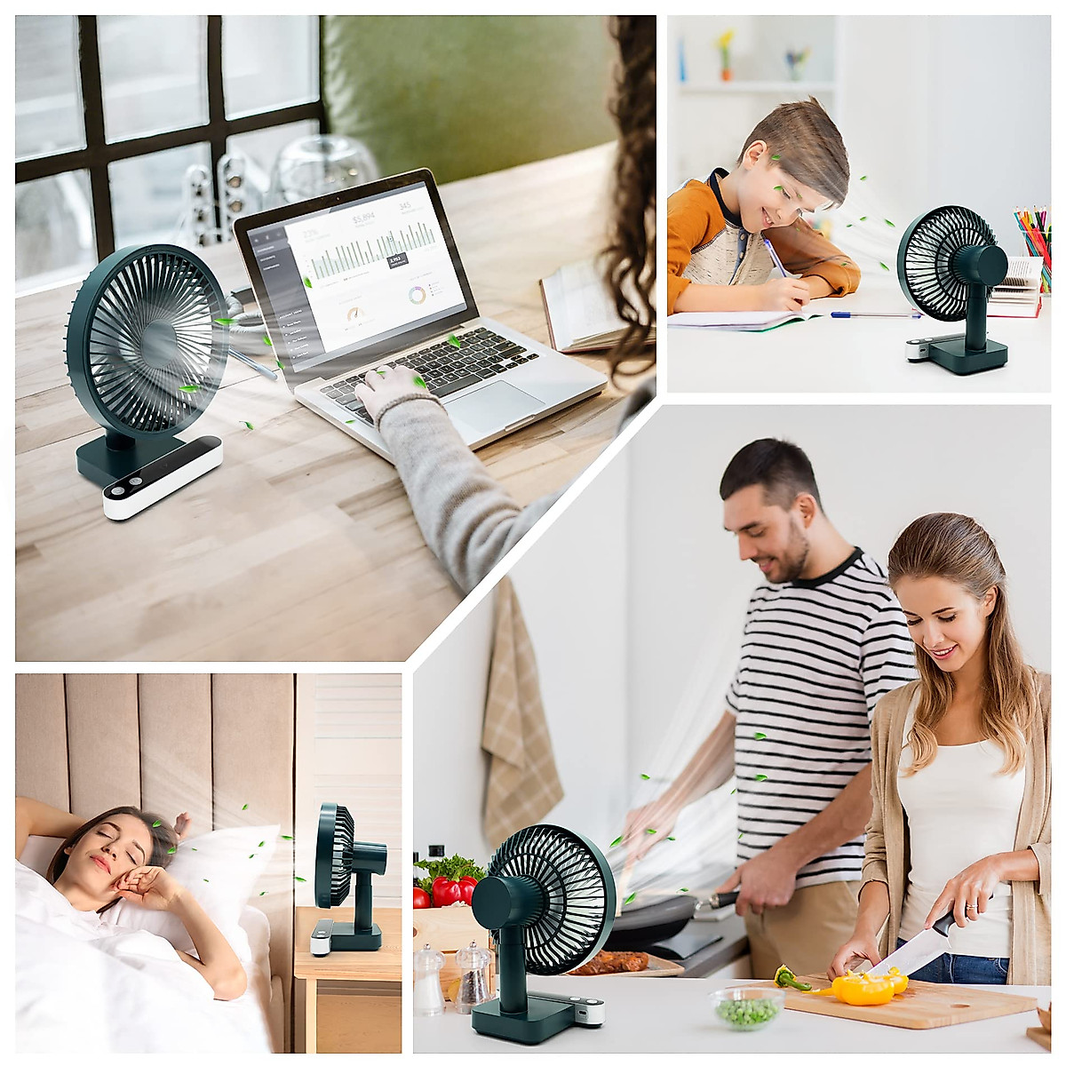ASYOURZ Oscillating Table Fan - 6.7 Inch Portable Quiet Desktop Fans with 4 Speeds Strong Airflow - 7200mAh Battery Operated or USB Powered Fan - 120° Oscillating Personal Table Fan for Home Office