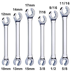 EFFICERE 6-Piece Metric and SAE Flare Nut Wrench Set with Rack | Metric 10mm - 17mm, Inch 3/8” - 11/16” | Cr-V Steel, 6-Point Double-End Design, Best Line Wrench for Fuel, Brake, Air Conditioning