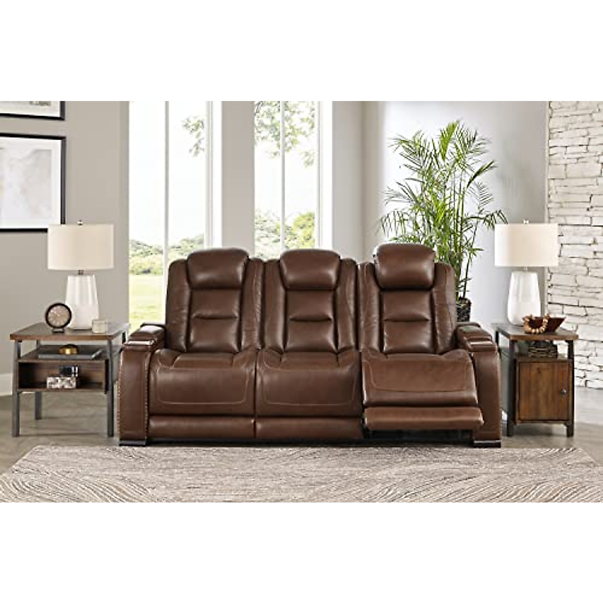 Signature Design by Ashley The Man-Den Reclining Sofa, Mahogany