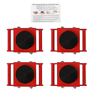 4-Piece Industrial Machinery Dolly, 13200 lb. 6T Mechanical Skid, Mechanical Handling Skid, Cargo Cart with 360° Swivel Lid and 4 Rollers, Heavy Duty Industrial Handling Equipment, Red
