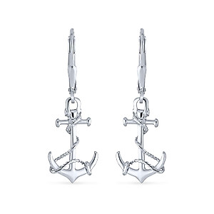 Tropical Beach Vacation Honeymoon Simple Nautical Boat Rope Anchor Lever Back Dangle Earrings For Women Teen .925 Sterling Silver