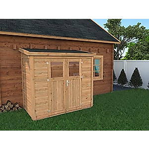 Leisure Season Urbano Lean to Shed Kit - Modern Weatherproof Outdoor Storage Shed with Floor, Doors, Plexiglass Windows, Pent Roof - Nordic Spruce Wood Shed Kit - Medium Brown, 8'x4' (URB8X47853)