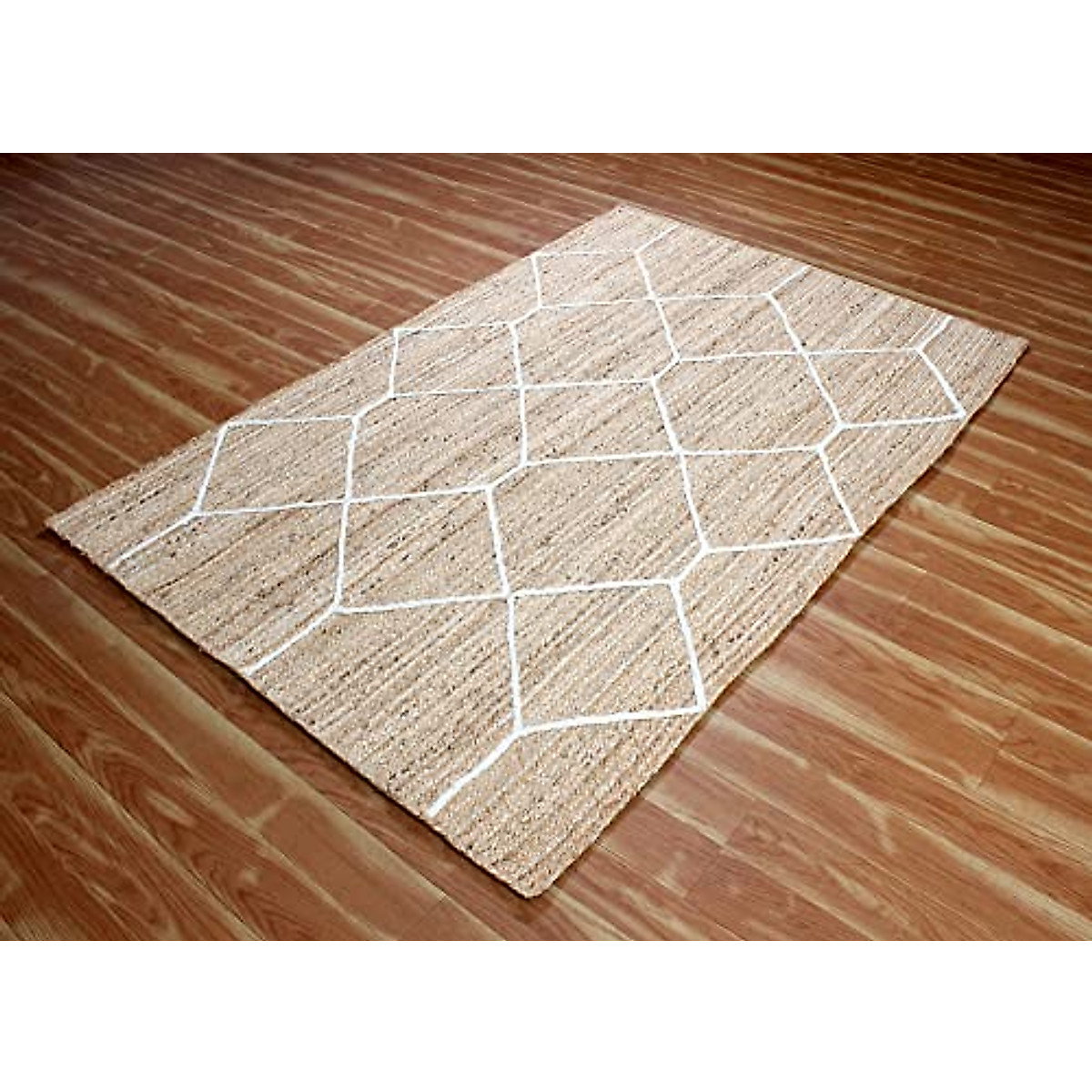 Casavani Indian Handmade Natural Fiber Rug Geometric Beige & White 3x5 Ft Rectangular Shape Jute Rug Best Uses For Bedroom,Dining Room & Loundry Room 11x11 Feet Square