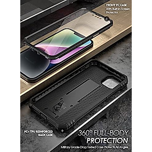 Poetic Revolution Case for iPhone 14 6.1 inch, [20FT Mil-Grade Drop Tested], Full-Body Rugged Shockproof Protective Cover with Kickstand and Built-in-Screen Protector, Black