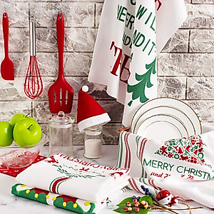 Whaline Christmas Dish Towel Set, White Winter Holiday Kitchen Dishtowels 18" x 28" Oversized Tea Dish Towels for Holiday, Home Decor, Gift-Christmas, 4 Pack