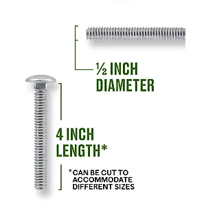 Hillman Group Galvanized Carriage Bolt 1/2” x 4”, 25 Count, Blunt Point, Alloy Steel, Self-Locking Round Head Fasteners, for Wood and Metal, No Washer Needed, Rust-Resistant (812620) 25 pack