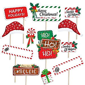Christmas Photo Booth Props 36Pcs（Upgraded Version）, Christmas in July Party Supplies, Merry Christmas Party Pose Sign, Red and Green Christmas Party Supplies Decorations for Kids Adults