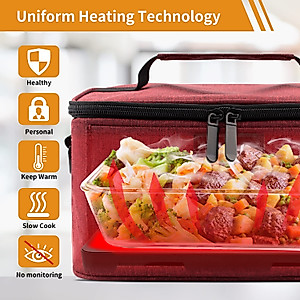 Aotto Electric Lunch Box Food Heater - 12V/24V/110V 3-in-1 Portable Oven & Food Warmer, Heated Lunch Box for Adults, Cook, Reheat, Keep Meals Warm for Car, Truck, Office, Travel, Home - Red