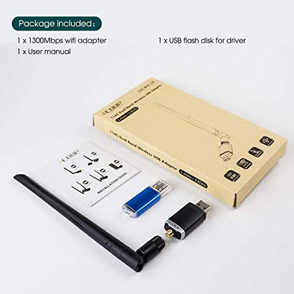 EDUP USB 3.0 Wi-Fi Adapter AC1300Mbps WiFi Dongle 802.11 ac Wireless Network Adapter with Dual Band 2.4GHz/ 5.8GHz 5dBi Antenna for Desktop Windows XP/Vista / 7/8.1/10 / Mac 10. 6-10.15
