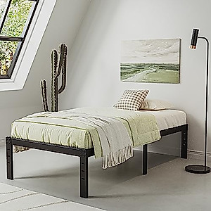 FSCHOS Bed-Frame-Twin, 14 Inch Metal Platform Twin-Size-Bed-Frame No Box Spring Needed, Heavy Duty Twin Size Bed Frame Easy Assembly, Noise Free, Black