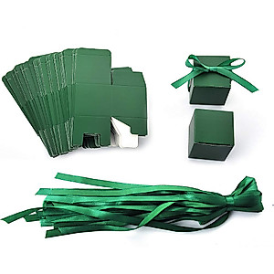 AWELL Dark Green Gift Candy Box Bulk 2x2x2 inches with Green Ribbon Party Favor Box,Pack of 50