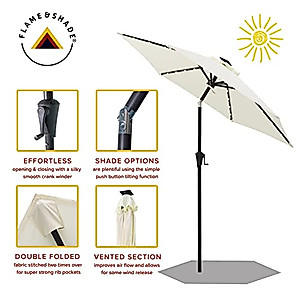 FLAME&SHADE 7.5 ft Solar Powered Outdoor Market Patio Table Umbrella with LED Lights and Tilt, Ivory