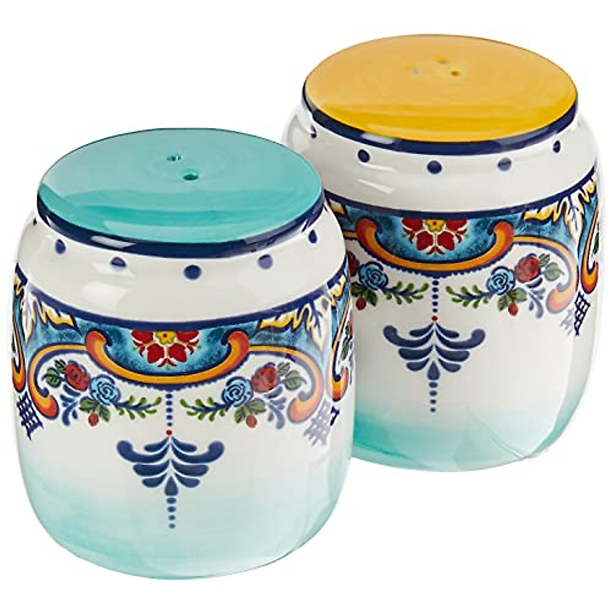 Euro Ceramica Zanzibar Collection Vibrant Ceramic Tableware Necessities, 4 Piece Completer Set, Spanish Floral Design, Multicolor