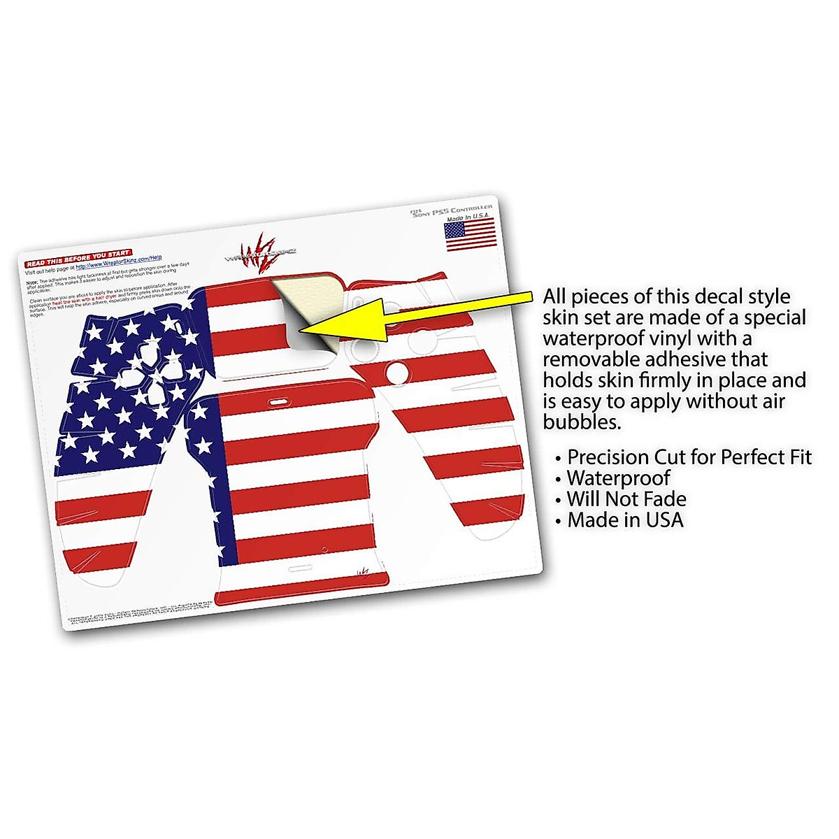 WraptorSkinz Skin Wrap compatible with Sony PS5 DualSense Controller USA American Flag 01 (CONTROLLER NOT INCLUDED)
