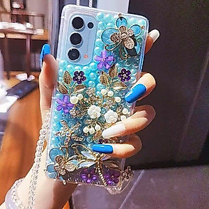 redecarie for Galaxy Note 10 Plus Bling Diamond Rhinestone Flowers Case,Women Girls Kids Luxury Glitter Shiny Sparkle Protective Floral Phone Case for Samsung Galaxy Note 10 Plus