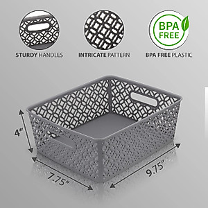 BROOKSTONE - 2 Pack Large Storage Baskets with Handles, Decorative Woven Pattern, Versatile and Stylish Organizers for Home, BPA Free Plastic Bins
