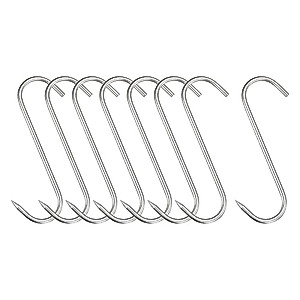 uxcell 11.81" Meat Hooks, 0.31" Thick Stainless Steel Butcher S-Hook for Meat Processing, Chicken Fish Beef Hanging Drying Smoking 8Pcs