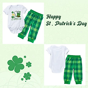XIFAMNIY Baby Boys Newborn My first St. Patrick's Day Green 2PCs Bodysuit Romper Pant Outfit Set