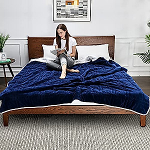 King Size Weighted Blanket 45lb(88''x104'', Navy Blue / White), Warm Short Plush and Cooling Tencel Reversible Weighted Blanket Fit King and California King Beds for Couple - Carry Bag Included