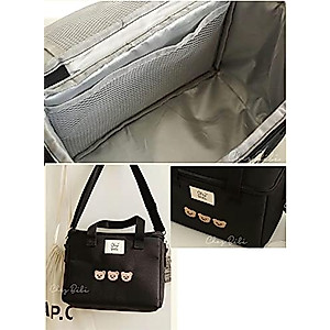 LaurelTree Aesthetic Kawaii Cute Lunch Bag Box with Straps Insulated Waterproof Durable for Women Girls Kids Office School (Black-Three Bears)