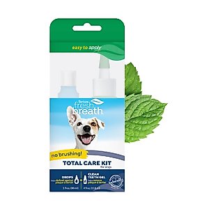 TropiClean Fresh Breath No Brush Total Care Kit | Dog Dental Hygiene| Dog Teeth Cleaning Made Easy | Water Additive No Brushing Toothpaste for Dogs