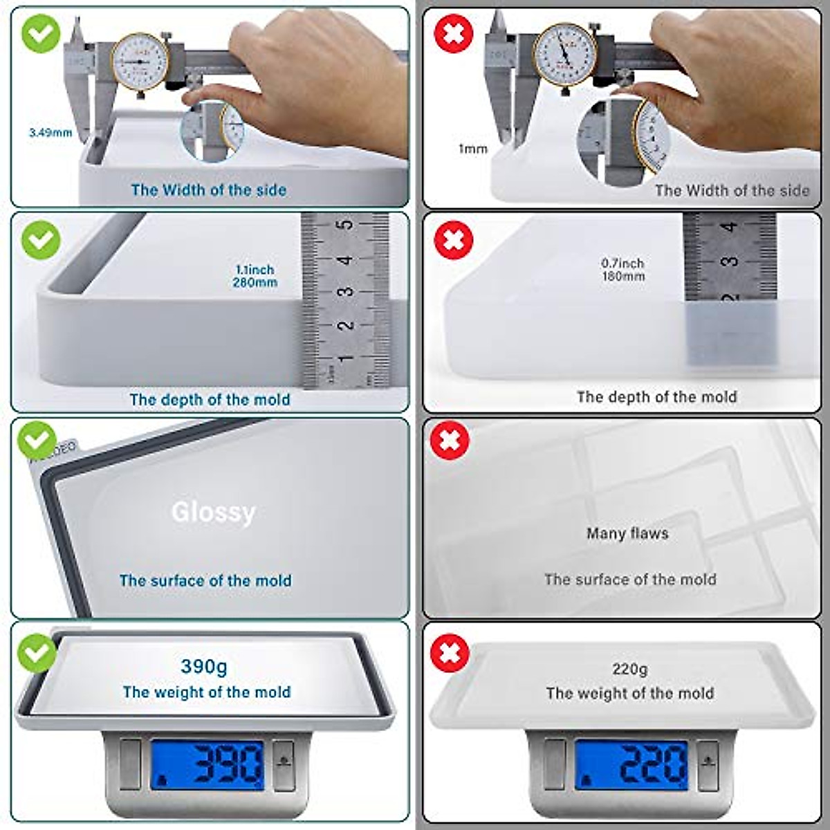 Rolling Tray Mold for Resin Silicone Tray Mold with Sides, Large Rolling Tray Resin Mold for Epoxy Resin, Resin Serving Board Mold with Edge for Resin Casting Shiny Surface & Durable 10.43x7.4x0.98 in