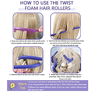 BIEAEIA 60 Pieces Flexible Curling Rods, Soft Foam No Heat Hair Rods Rollers for Long Hair Short Hair Women Girls, 9.45 x 0.31 Inches, Purple