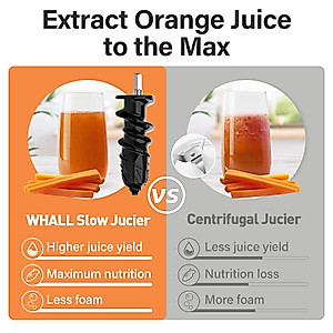 whall Slow Juicer, Masticating Juicer, Celery Juicer Machines, Cold Press Juicer Machines Vegetable and Fruit, Juicers with Quiet Motor & Reverse Function, Easy to Clean with Brush,Grey, ZM1512-C