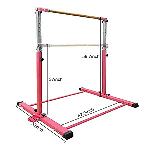 Peakpath Updated Expandable Gymnastics Kip Bar with High Density 47’X47’ Gym Mat, Fiberglass Rail,Adjustable Height 3'-4.8' Junior Training Bar,Home Gym Equipment,1-4 Levels,300lbs Weight Capacity