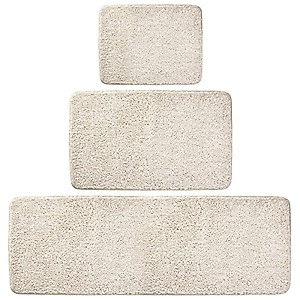mDesign Non-Slip Microfiber Polyester Rectangular Spa Mat/Bath Rugs, Plush Heathered Water Absorbent Accent Rug for Bathroom Vanity, Bathtub/Shower, Machine Washable, Set of 3 - Linen/Tan
