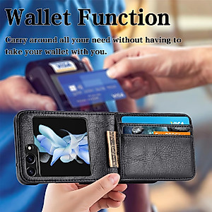 CCSamll for Samsung Galaxy Z Flip 5 Wallet Case with Card Holder, Business Style Premium PU Leather for Protective Phone Case Cover for Samsung Galaxy Z Flip5 5G DK Black