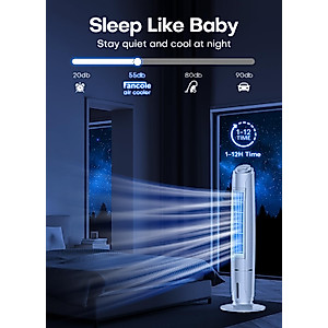 FANCOLE 43-INCH Evaporative Air Cooler, Portable Air Conditioners w/Cool Mode & 3 Speeds, 12H Timer for Auto-Off & Remote, 1 Gallon Water Tank, Wider Oscillating, Air Cooler for Room Bedroom Office