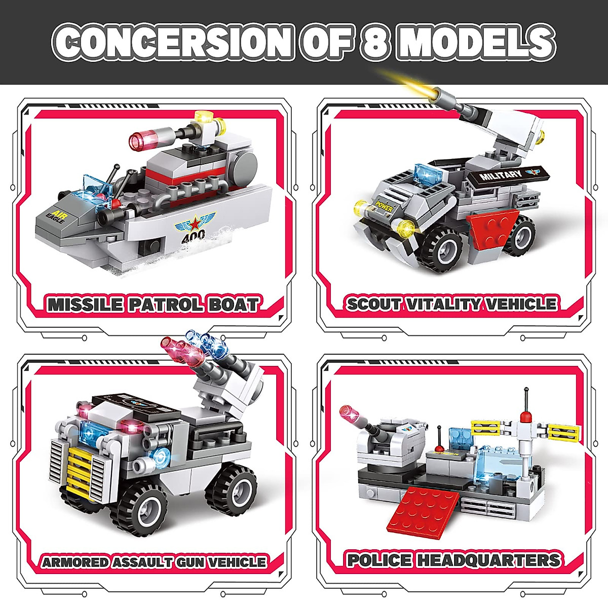 City War Aircraft Carrier Building Blocks Set, 8 in1 Military Battleship Model Brick Toy Kit with Helicopter, Aircraft, Boat, Creative Warship STEM Toys Gift for Kids Boys Girls 6+ (785 Pieces)