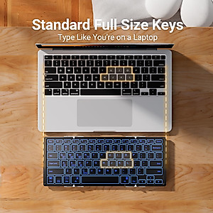 iClever Backlit Foldable Bluetooth Keyboard, BK05 Wireless Folding Keyboard with Backlight, Pair up to 4 Devices, Portable Travel Keyboard for iPad Tablet Laptop PC Smartphone Windows iOS Android