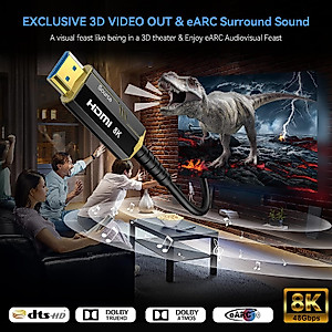 DGHUMEN Fiber Optic HDMI Cable 50FT, 8K (HDMI 2.1,48Gbps) Ultra High Speed HDMI Cord with Gold Plated Connectors, 8K@60Hz 4K@120Hz, Compatible for PC HDTV Projector Large Display, Male-to-Male