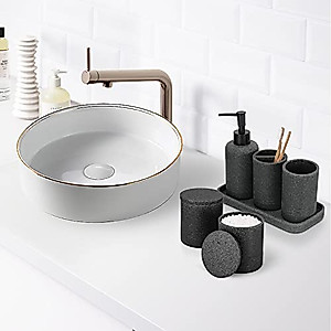 ZCCZ - Black Bathroom Accessories Set 6 Pcs - Lotion Soap Dispenser, 2 Qtip Holder Dispenser, Toothbrush Holder, Vanity Tray, Bathroom Tumbler - Decorative Countertop Vanity Organizer