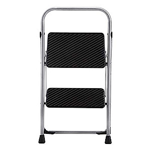 Amazon Basics Folding Step Stool - 2-Step, Steel, 200-Pound Capacity, Grey and Black