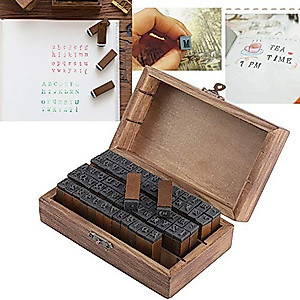 Letter Rubber Stamps, Wood Rubber Stamps Small Protable Number Letter and Symbol Stamp Set with Vintage Wooden Boxe for Learning Alphabet for Photo Album