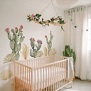 astrkiz Tropical Watercolor Boho Cactus Wall Decals Peel and Stick, PVC Prickly Pear Cactus Wall Stickers, Botanical Wall Art Decor for Kids Room Playroom Nursery Bedroom Classroom