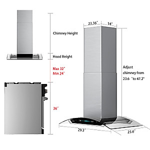 IKTCH Upgrated 30"Island Mount Range Hood,900 CFM Ducted Range Hood with 4 Speed Fan,Stainless Steel& Tempered Glass Range Hood 30 inch with Gesture Sensing&Touch Control Making life Smarter IKIS01-30