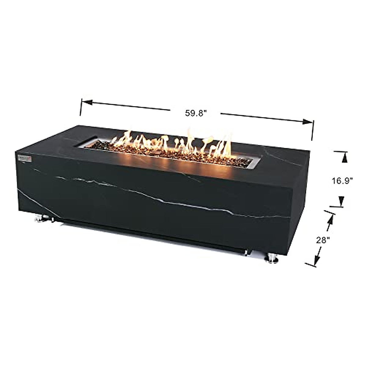 Varna Marble Fire Pit 59.8" x 28" Outdoor Patio Firepit Includes Fire Glass Modern Fire Pits & Outdoor Fireplaces for Garden, Deck, Indoor & Outdoor Heating