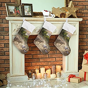 Kigai Christmas Stockings Nature Brown White Horses Large Candy Stockings Stuffers Kids Cute Xmas Sock Decorations 1PC for Home Holiday Party 12" x18"