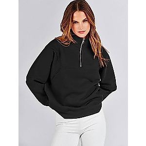 Caracilia Women Oversized Sweatshirt Quarter Zipper Fleece Pullover Hoodies Half Zip Y2K Clothes Collar Sweater Long Sleeve Trendy Fall Top Cute Gym Clothes for Women C113A7-heise-M Black