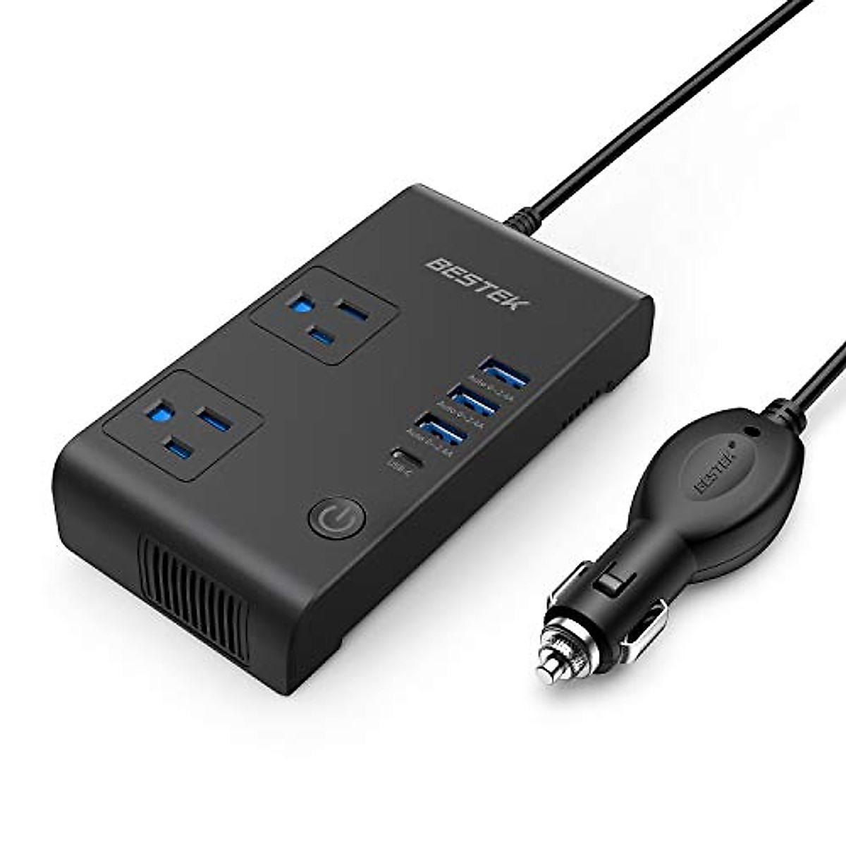 BESTEK 200W Power Inverter, DC 12V to AC 110V Car Inverter with Total 7.8A 4 USB Ports Multi-Protection Car Charger Adapter, ETL Listed(Black)