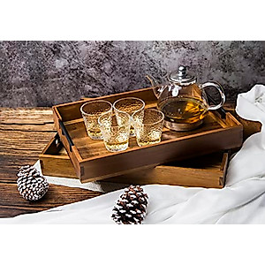 MornHalo Extra-Large Wooden Tray Set of 2, (20.1'' + 18.1'') Serving Tray with Metal Handles, Rectangle Rustic Serving Trays for Breakfast, Used in Kitchen Counter, Coffee Table, Bedroom, Living Room