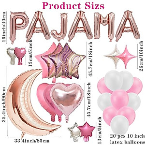 44 Pieces PAJAMA PARTY Balloons Rose Gold Moon Star Heart Aluminum Foil Balloons Pink Latex Balloons for Girls Women Slumber Party Sleepover Birthday Party Spa Party Decoration (Rose gold)