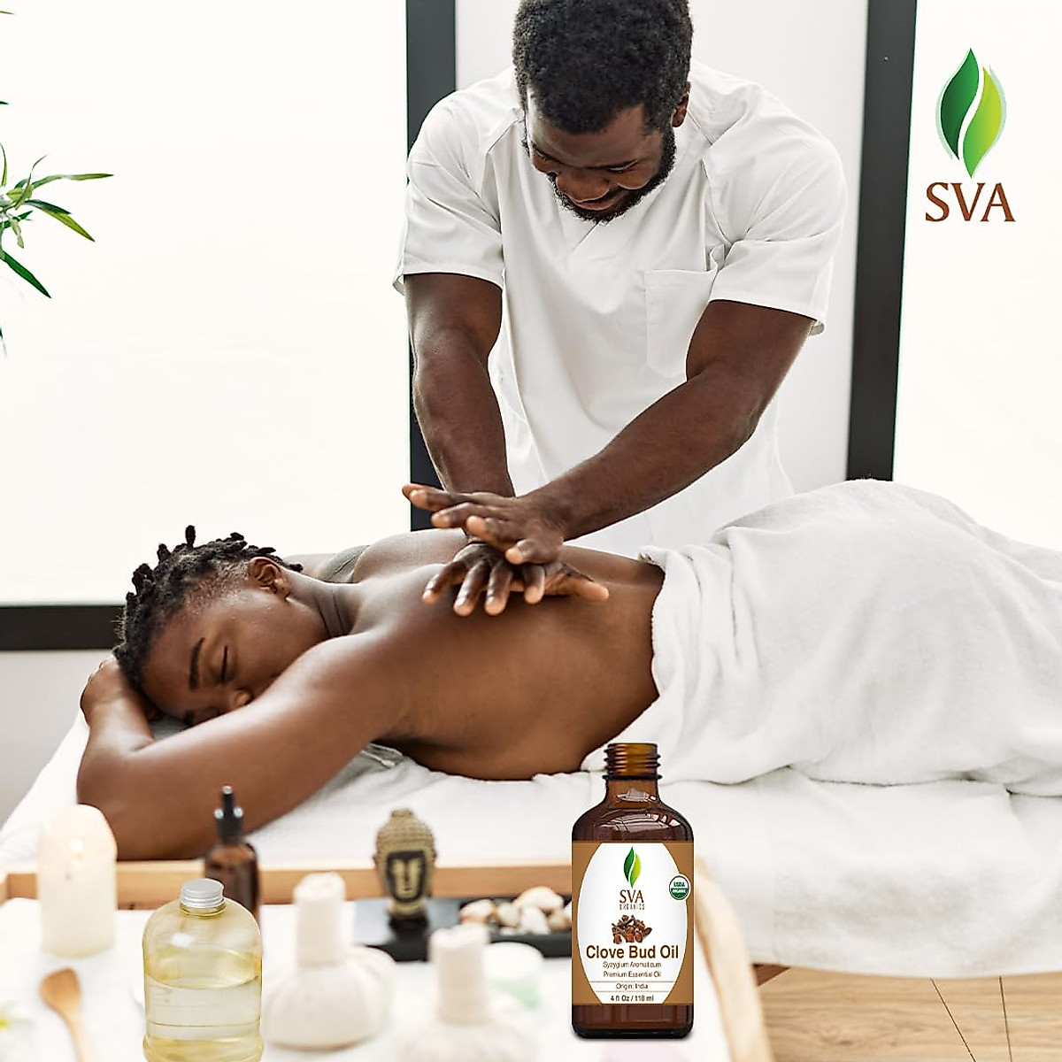 SVA Clove Bud Essential Oil Organic – 4 Fl Oz – 100% Natural Organic Clove Oil - for Diffuser, Hair Care, Face, Skin Care, Aromatherapy, Scalp and Body Massage, Soap and Candle Making - with Dropper