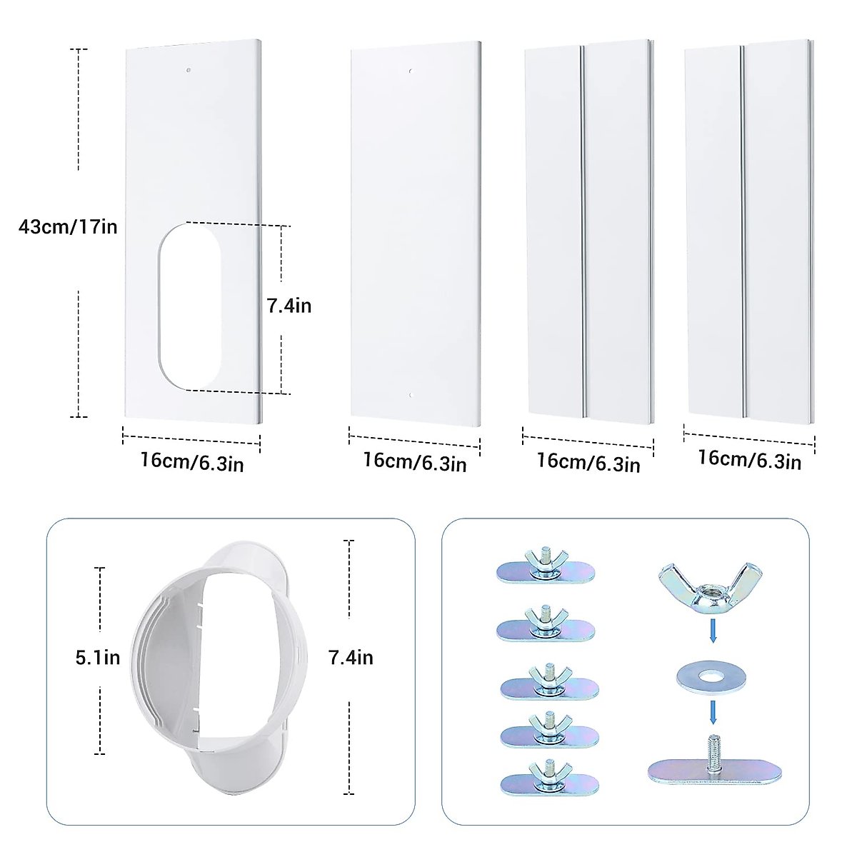 BROSYDA Portable Air Conditioner Window Vent Kit, Upgraded Seamless Portable AC Vent Kit with 5.1" Diameter of Exhaust Hose & Universal Coupler, Adjustable Window Seal Kit for Sliding Window