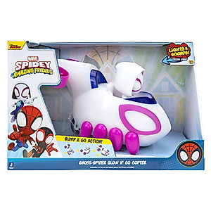Marvel Spidey and His Amazing Friends - Ghost-Spider Glow N’ Go Copter Feature Vehicle, 8-Inch - Lights Show Effect, Sounds, Built-in Super Hero, Manual Propellers