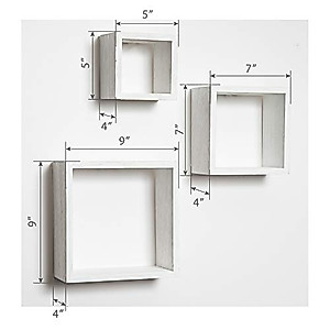 Everly Hart Collection Distressed White 3 Piece Floating Cube Wall Shelf